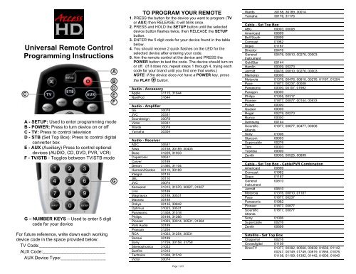 Universal Remote Control Programming ... - Gxioutdoorpower.com