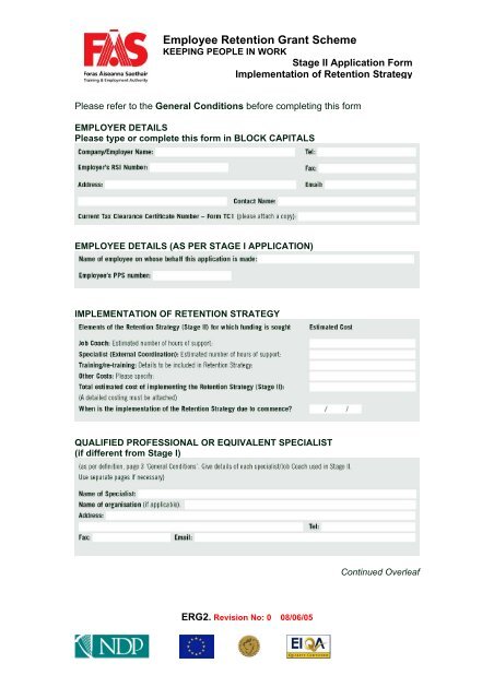 Employee Retention Grant Scheme Stage II Application Form - FÃ S
