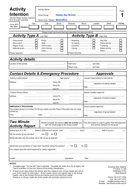 Activity Intention Form - pdf format - Hawke Sea Scouts