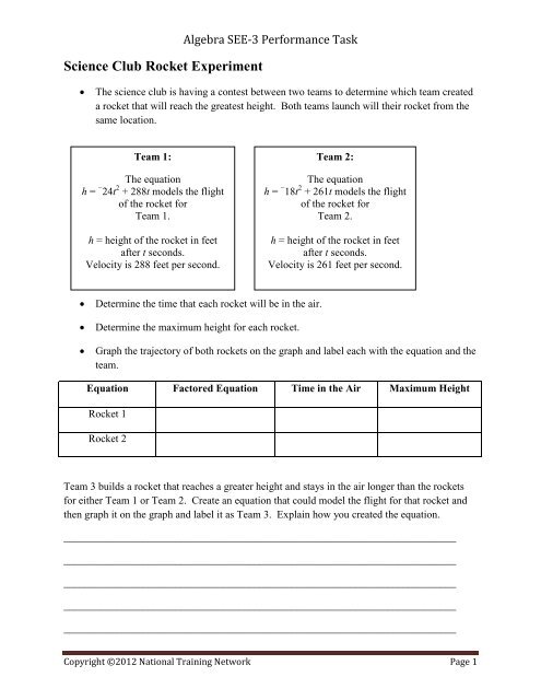 Algebra I - Quadratic Performance Task - SEE.3 - National Training ...