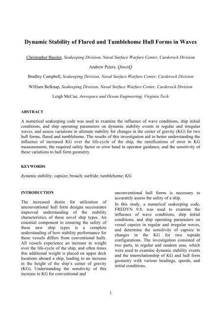 Dynamic Stability of Flared and Tumblehome Hull Forms in Waves