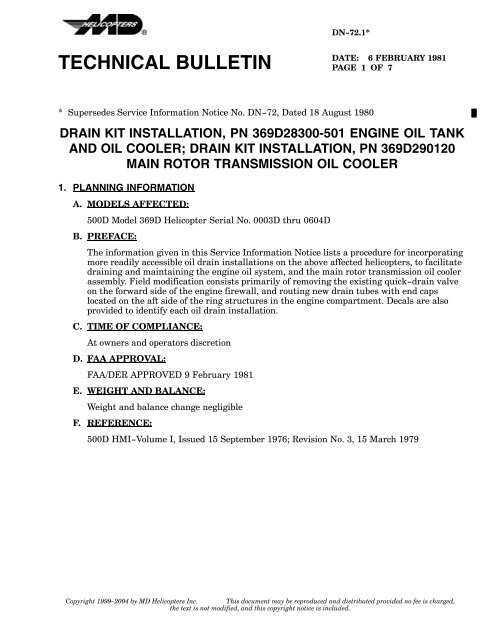 Drain Kit Installation - MD Helicopters