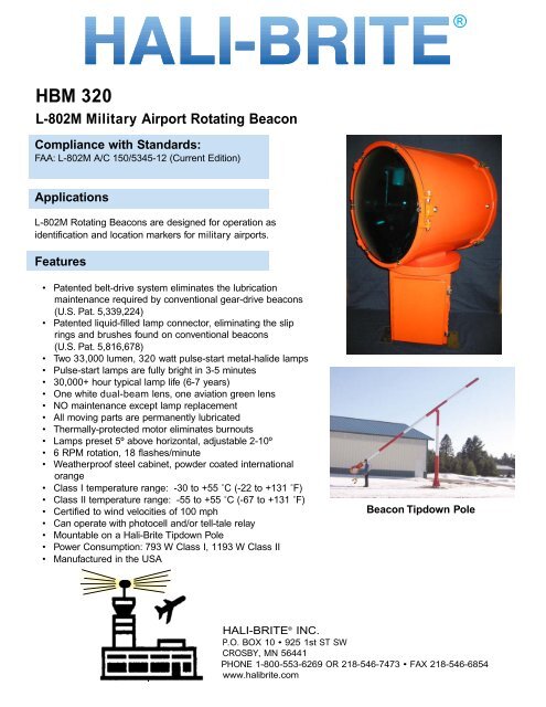 HBM 320 L-802M Military Airport Rotating Beacon - Hali-Brite Inc