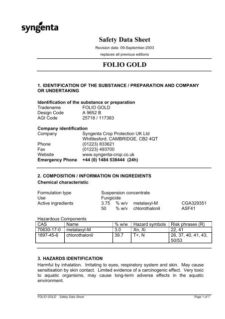 Folio Gold Safety Data Sheet - Interhort