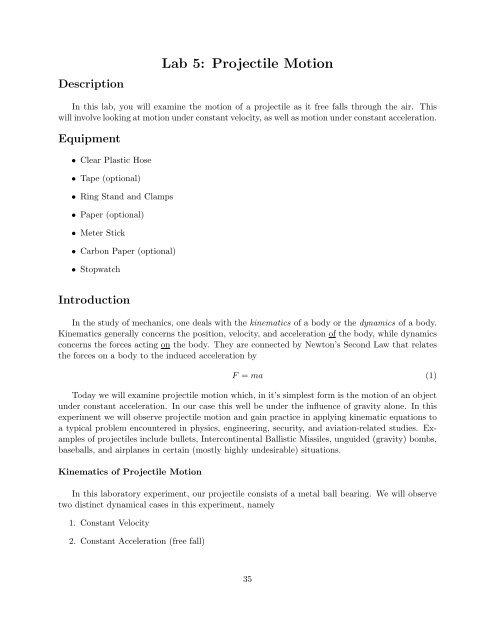 Lab 5: Projectile Motion - Mercury.pr.erau.edu