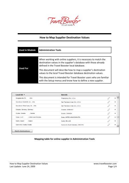 How to Map Supplier Destination Values