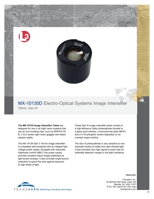 MX-10130D Electro-Optical Systems Image Intensifier - Transaero Inc.