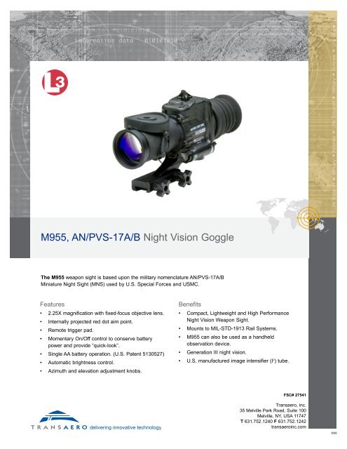 M955, AN/PVS-17A/B Night Vision Goggle - Transaero Inc.