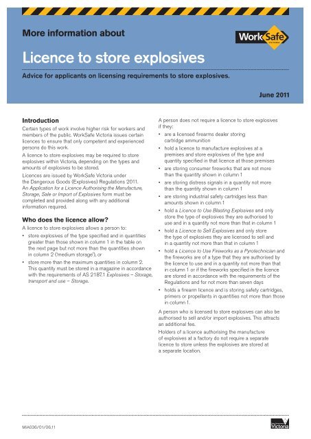 information about - Licence to store explosives - WorkSafe Victoria