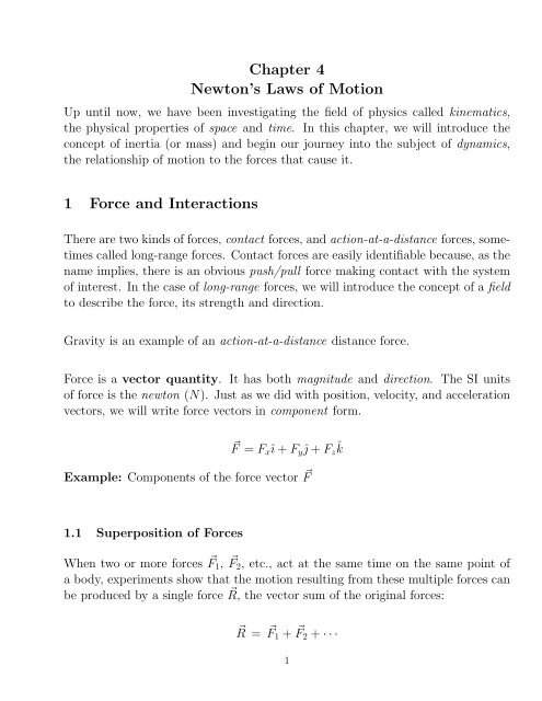 Chapter 4 Newton's Laws of Motion 1 Force and Interactions