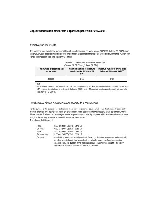 Capacity declaration Amsterdam Airport Schiphol; winter 2007/2008 ...