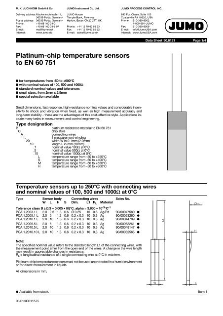 Platinum-chip temperature sensors to EN 60 751