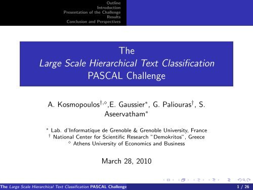 Presentation Large Scale Hierarchical Text Classification Challenge