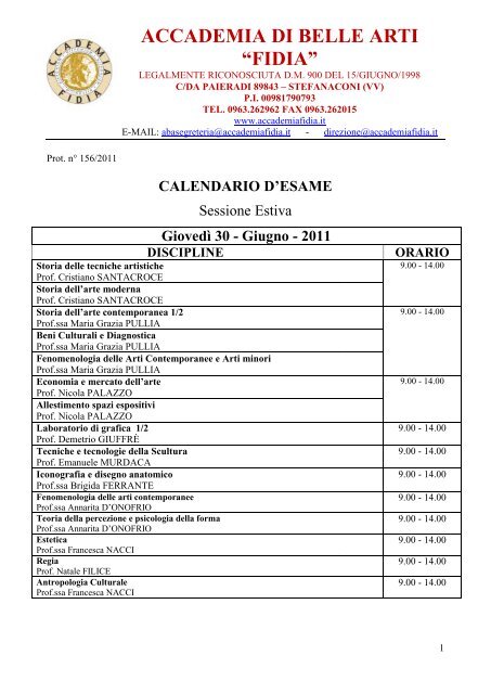Pubblicato il calendario degli esami