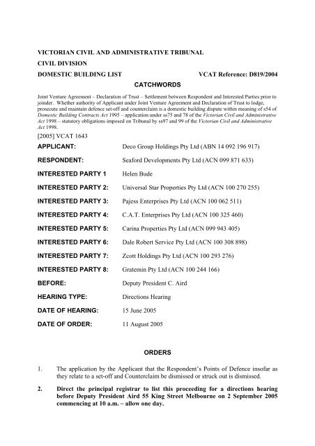 VCAT List - boston group