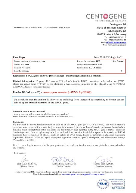 sample reports BRCA analyses - CENTOGENE