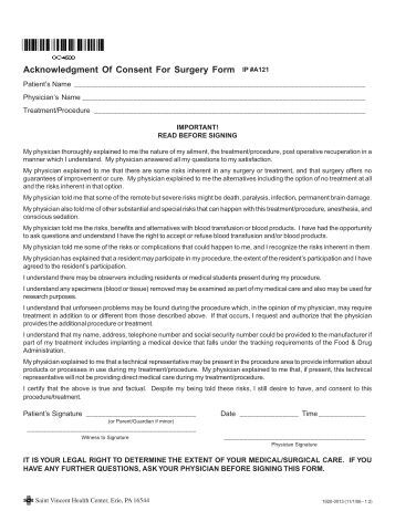 sample consent form for lasik surgery - Princeton Insurance