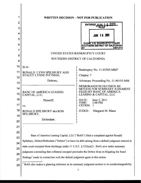 memorandum decision re - US Bankruptcy Court