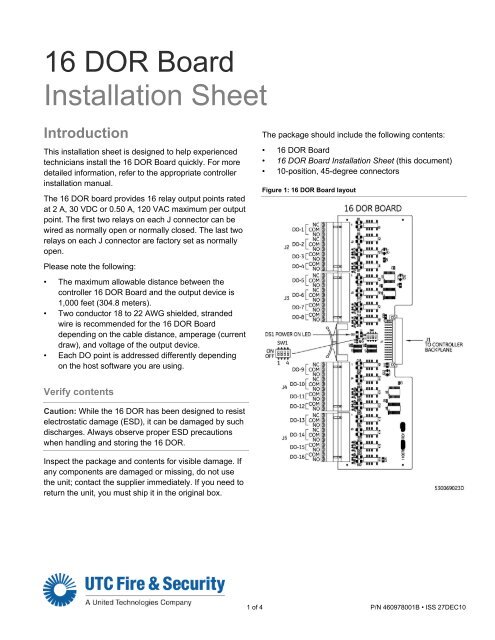 16 DOR Board Installation Sheet - UTCFS Global Security Products
