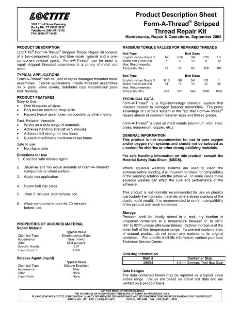 Loctite Form-A-Thread Stripped Thread Repair Kit