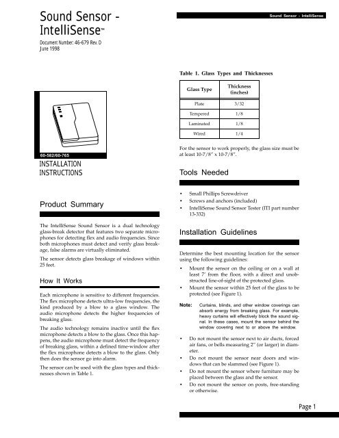 Sound Sensor - IntelliSenseâ ¢ - UTCFS Global Security Products