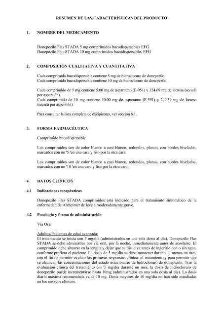RESUMEN DE LAS CARACTERÃ STICAS DEL PRODUCTO ... - Stada