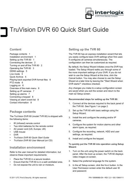 TruVision DVR 60 Quick Start Guide - Interlogix