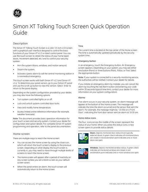 Simon XT Talking Touch Screen Quick Operation Guide