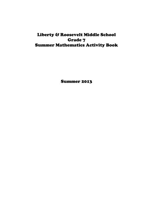 Incoming 7th Grade - Summer Math Activities