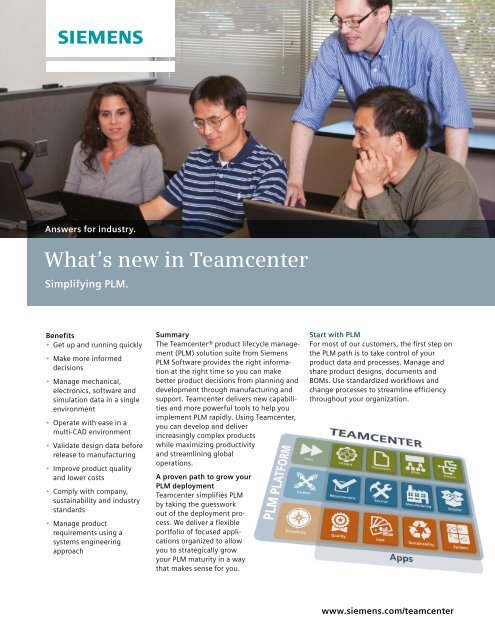 What's New in Teamcenter fact sheet - Siemens PLM Software