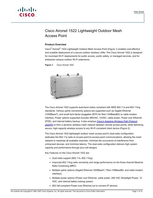Cisco Aironet 1522 Lightweight Outdoor Mesh Access Point