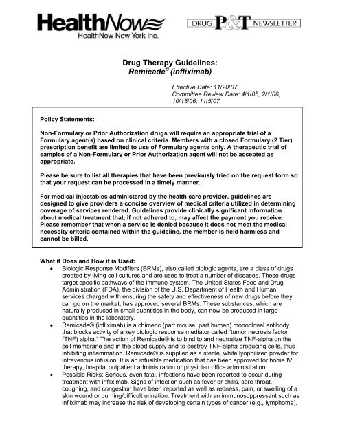 Drug Therapy Guidelines: Remicade (infliximab)