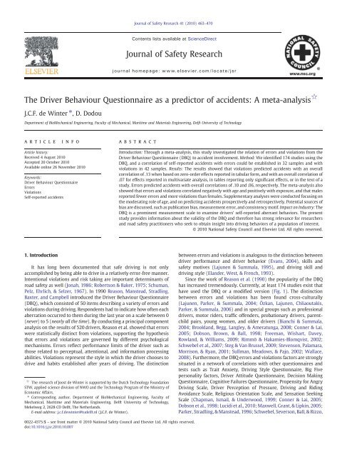 The Driver Behaviour Questionnaire as a predictor of ... - TU Delft