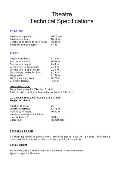 Download Theatre Technical Specifications - The Events Centre
