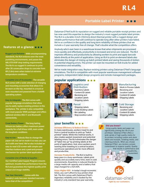 Download a datasheet for the RL4 Portable Label Printer