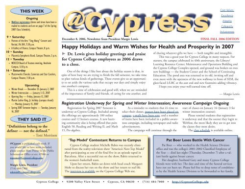 December 8, 2006 - News... - Cypress College