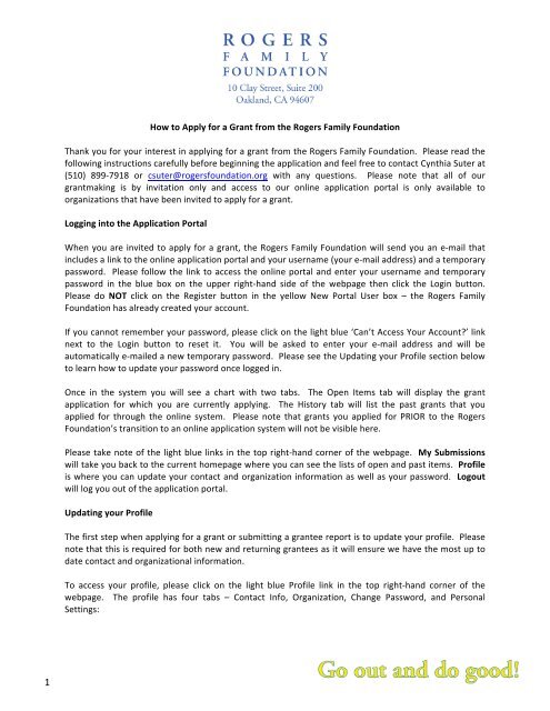 RFF Grant Application Instructions - Rogers Family Foundation