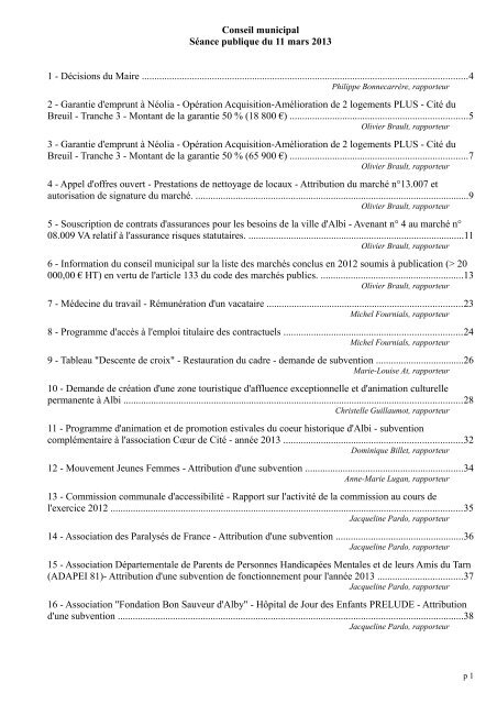 Conseil Municipal. Séance du 01 octobre 2013