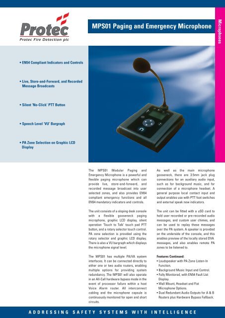 MPS01 Paging and Emergency Microphone - Protec Fire Detection