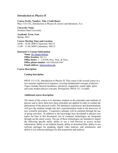 Introduction to Physics II - Northern State University