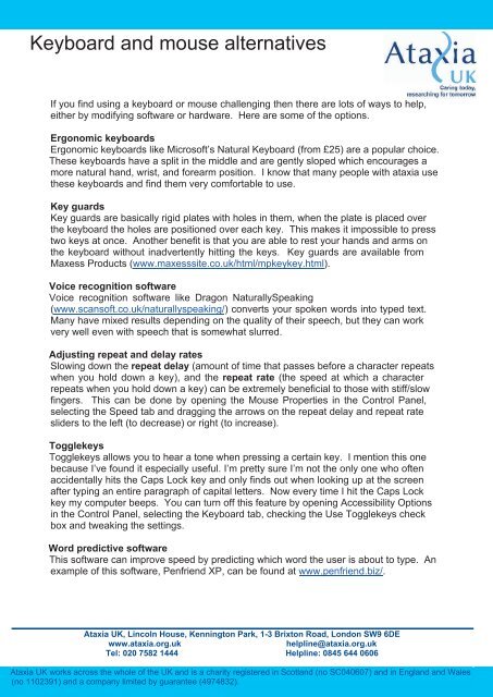 Keyboard and mouse alternatives - Ataxia UK