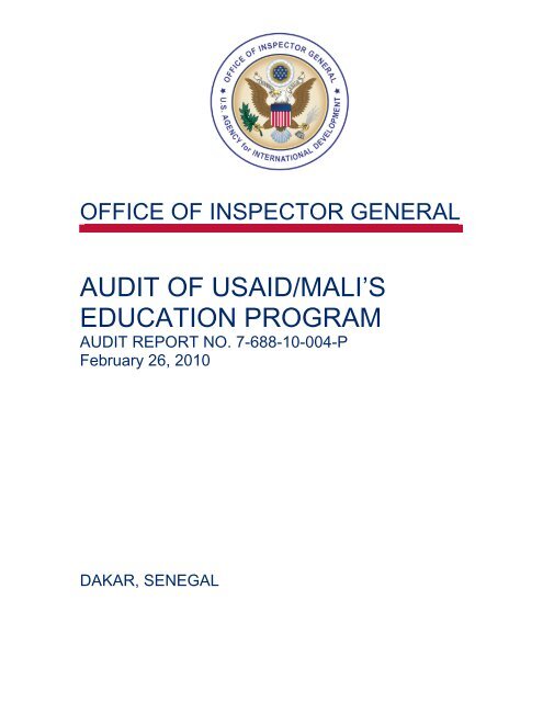Audit of USAID/Mali's Education Program - US Agency For ...