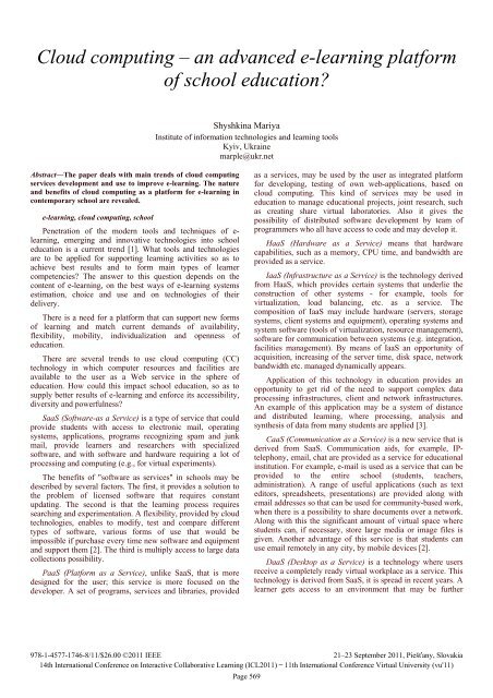 Cloud computing â an advanced e-learning platform of school ... - ICL