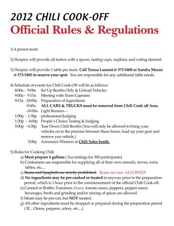Chili Cook-off Entry Form and Rules - Byrncliff Resort & Conference ...