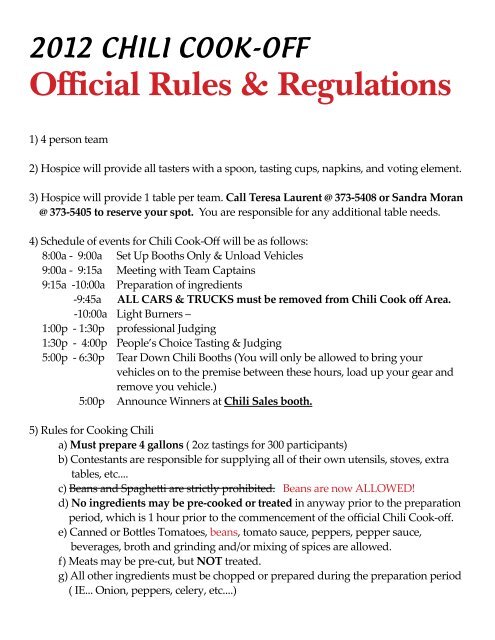 Chili Cook Off Rules Regulations PDF Hospice Of Yuma