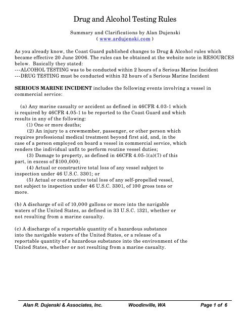 Drug and Alcohol Testing Rules - Alan R. Dujenski & Associates
