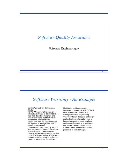 Software Quality Assurance Software Warranty - An Example