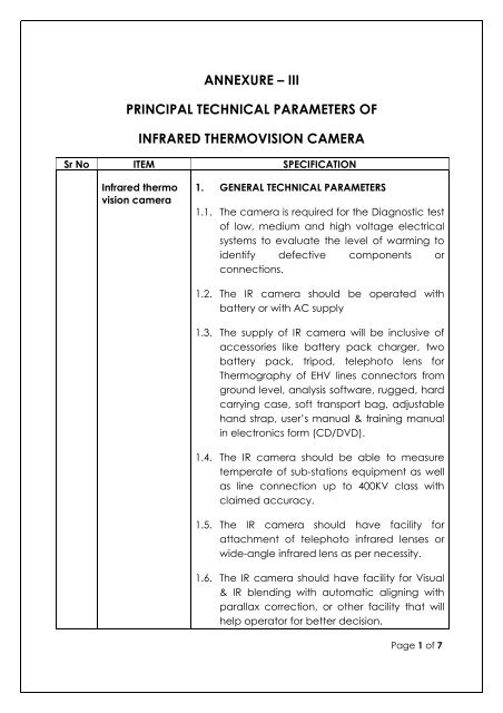 Thermo vision Camera specifications