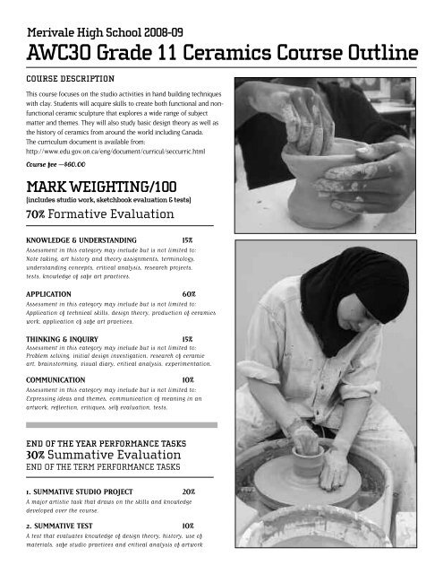 AWC3O Grade 11 Ceramics Course Outline - MHSVisualArt