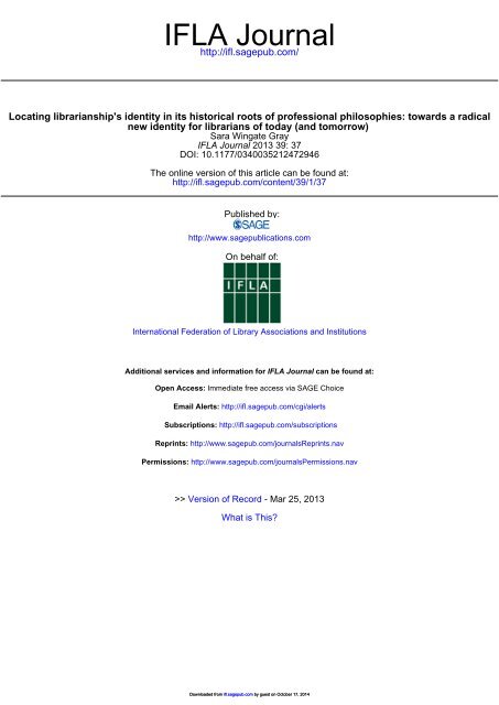 Locating librarianship's identity in its historical roots of ... - IFLA ...